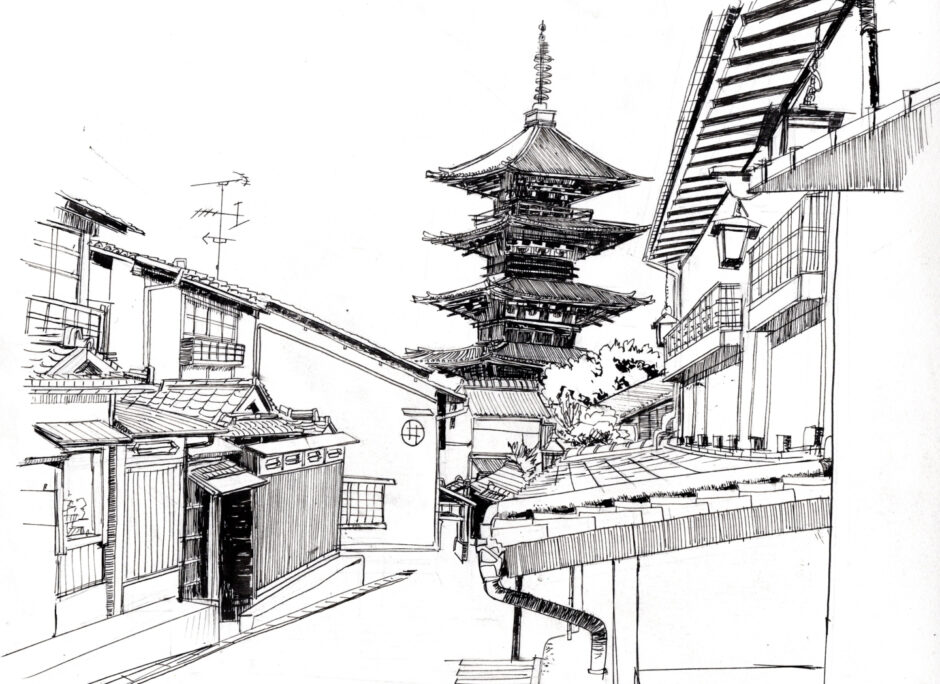 Japan Sketch - Kyoto Higashiyama district - Andres Salazar